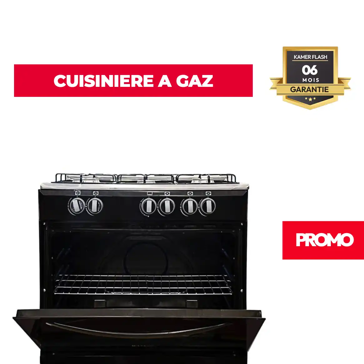 CUISINIERE A GAZ – INNOVA – 05 Feux – 50 x 75 – Noir ND IN-80GS GARANTI ...